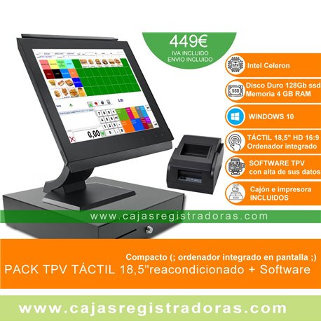 TPV Seminuevo Táctil 18,5" Windows y Software TPV + Cajón e Impresora