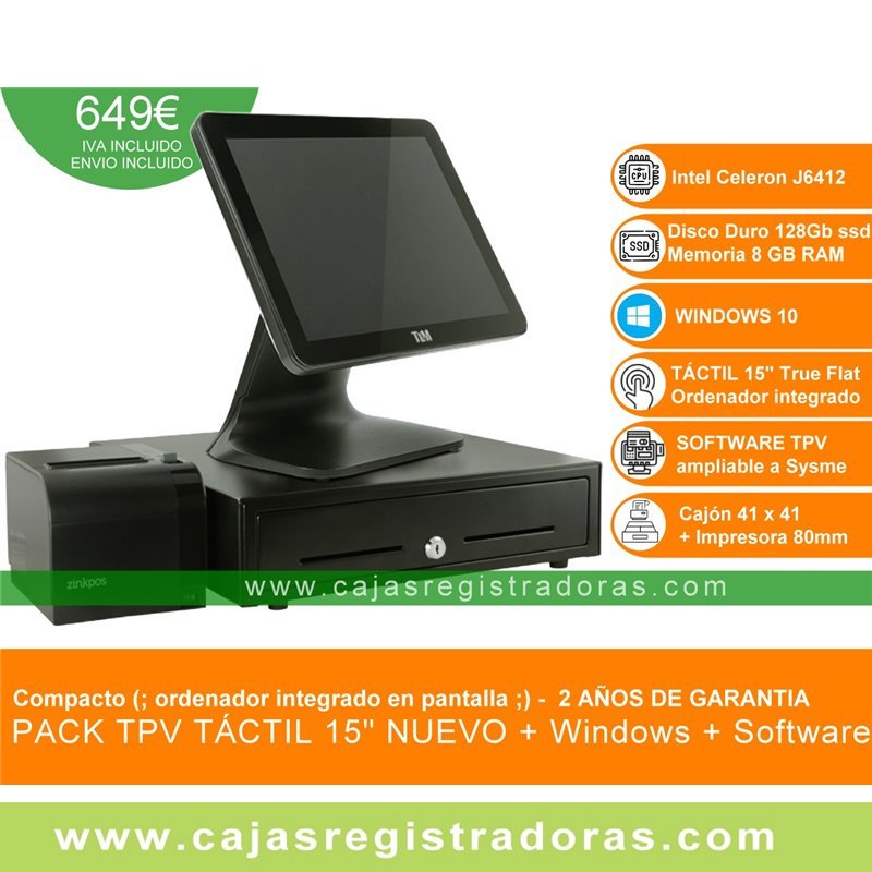 pack TPV con TPV táctil TLM 500, impresora térmica 80mm y cajón TPV